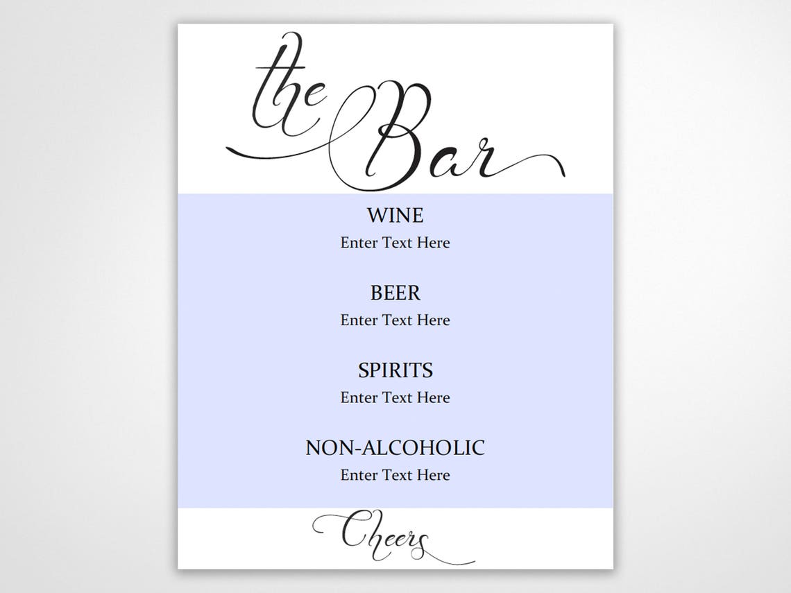 Wedding Bar Menu Sign Drinks Sign Reception Sign Menu | Etsy