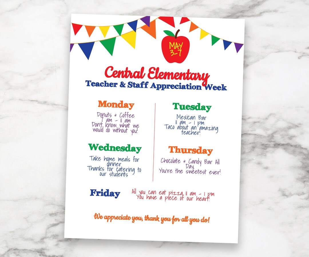 Teacher Appreciation Week Itinerary, Daily Schedule Events, Virtual ...