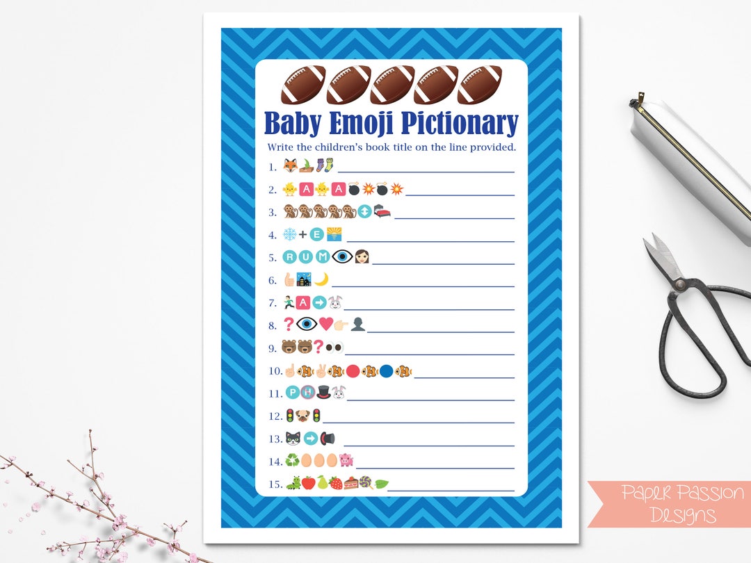 Football Theme Baby Pictionary, Blue Baby Shower Game, Stripe Baby Boy ...