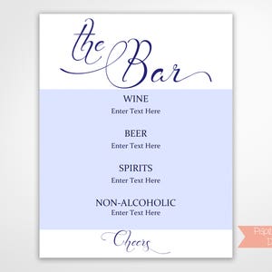 Navy Blue Wedding Bar Menu Sign Drinks Sign Reception Sign - Etsy