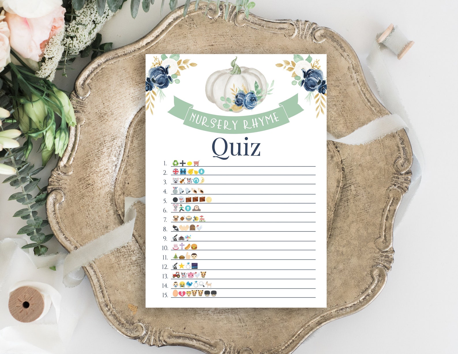 Sweet Pumpkin Emoji Nursery Rhymes Match Quiz Blue Green - Etsy