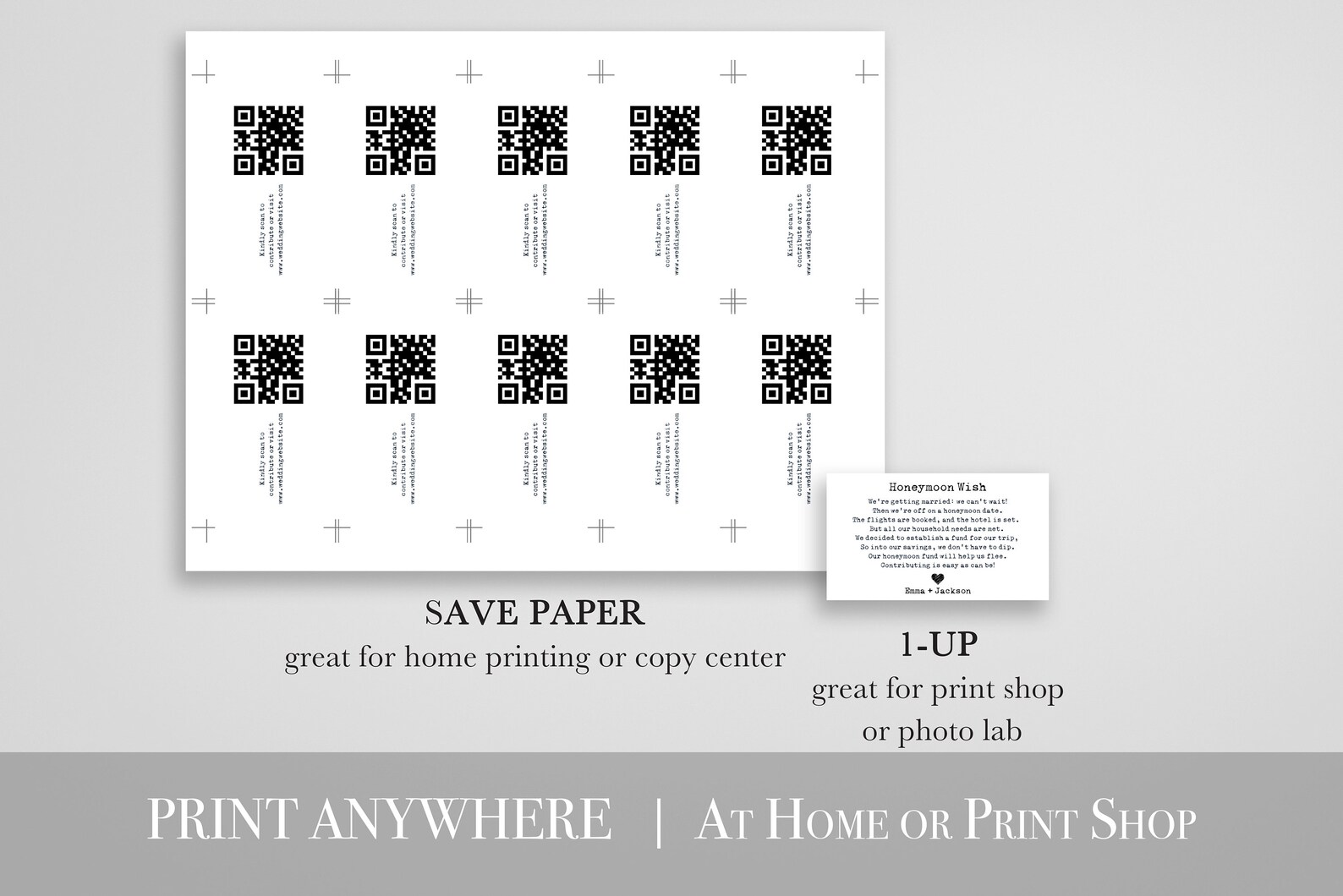Honeymoon Wish Pome and QR Code Card Template Minimalist - Etsy