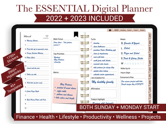 Digital Planner 2022 2023 Ipad Planner Essential Daily - Etsy