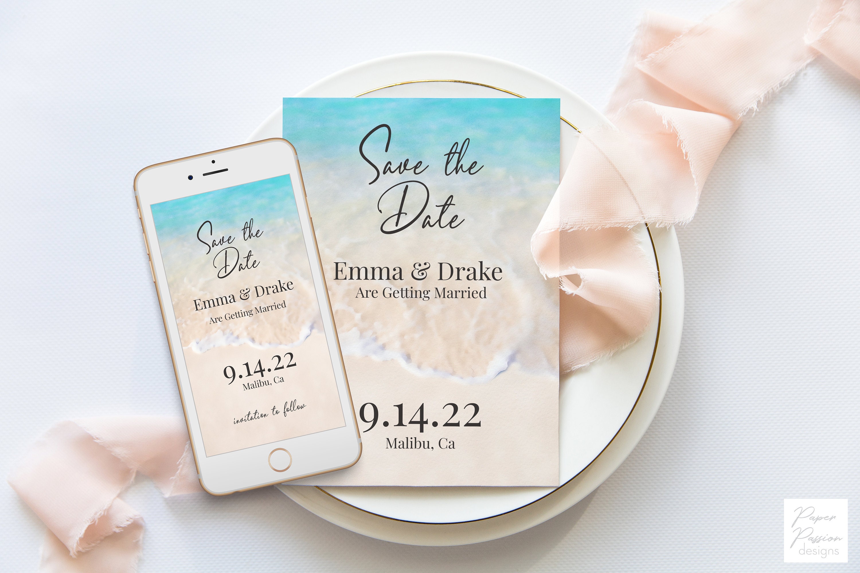 Ocean Beach Theme Save the Date Template Tropical Wedding | Etsy