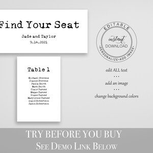 Seating Chart Template, Table Number Seating Cards, Wedding, Retro ...