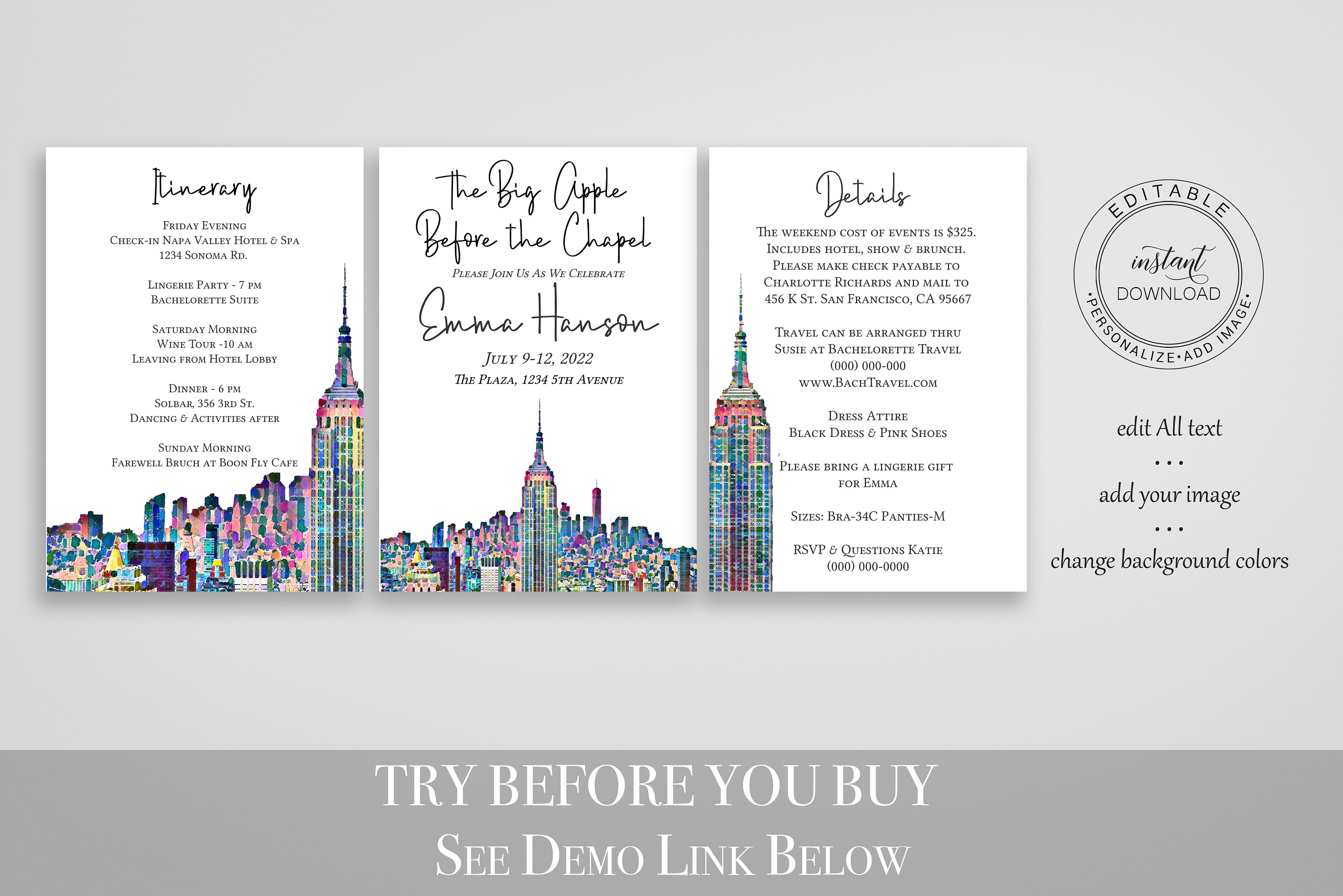 The Big Apple Bachelorette Party Invitation Template NYC Art | Etsy