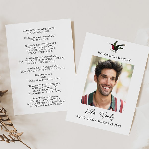 Hummingbird Funeral Card - Etsy