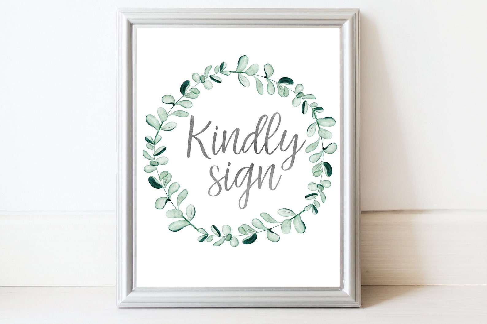 Silver Greenery Kindly Sign Printable Bridal Shower Template - Etsy