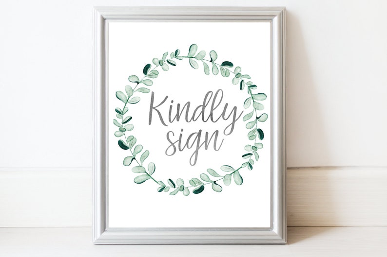 Silver Greenery Kindly Sign Printable Bridal Shower Template - Etsy