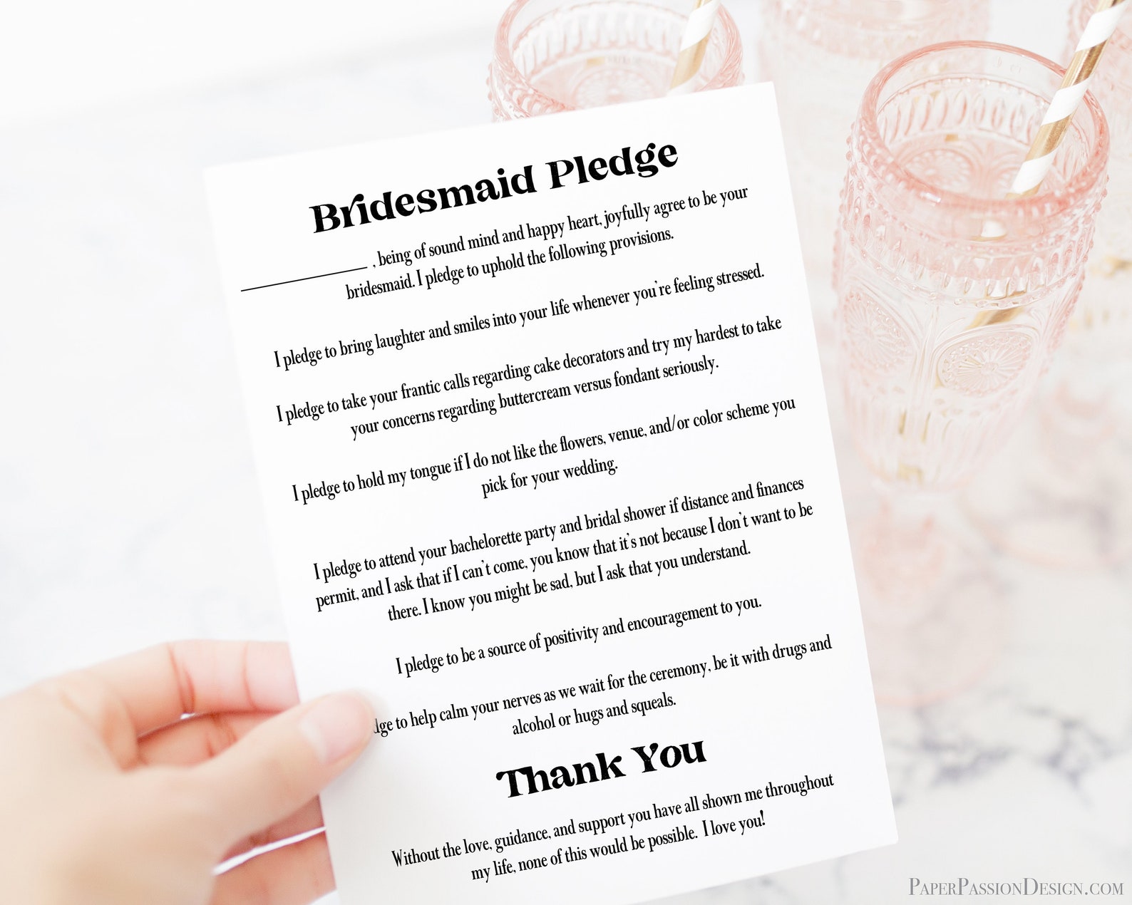 Bridesmaids Pledge Card Printable Bridesmaid Commitment - Etsy