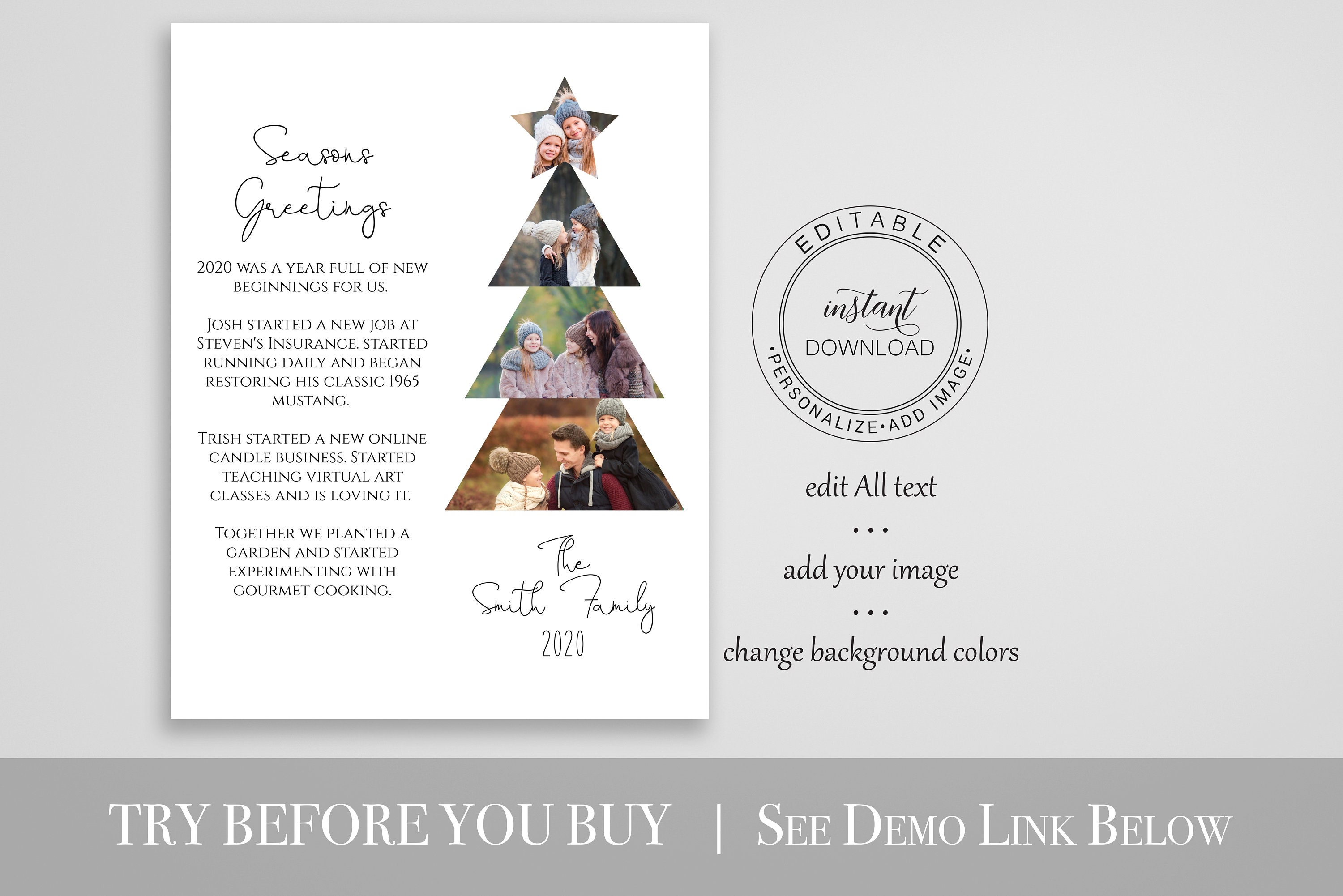 Christmas Tree Photo Letter Template Christmas Card Year in - Etsy