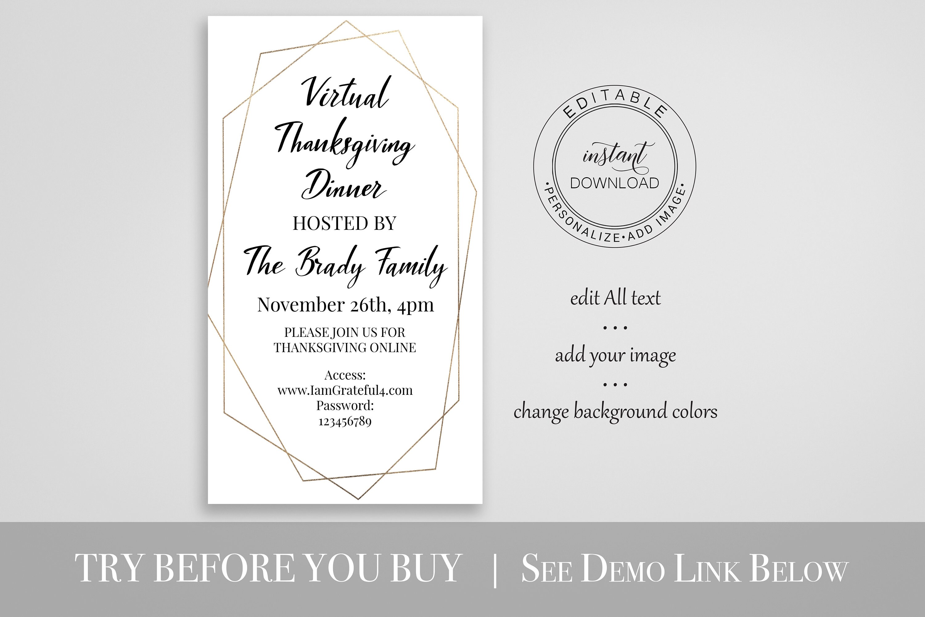 Thanksgiving Dinner Invitation Virtual Thanksgiving Evite | Etsy