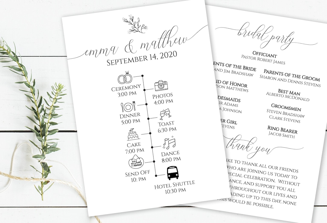 Wedding Day Timeline & Program, Printable Wedding Day Schedule ...