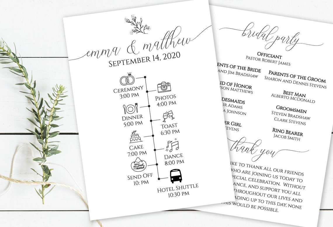 Wedding Day Timeline & Program Printable Wedding Day - Etsy