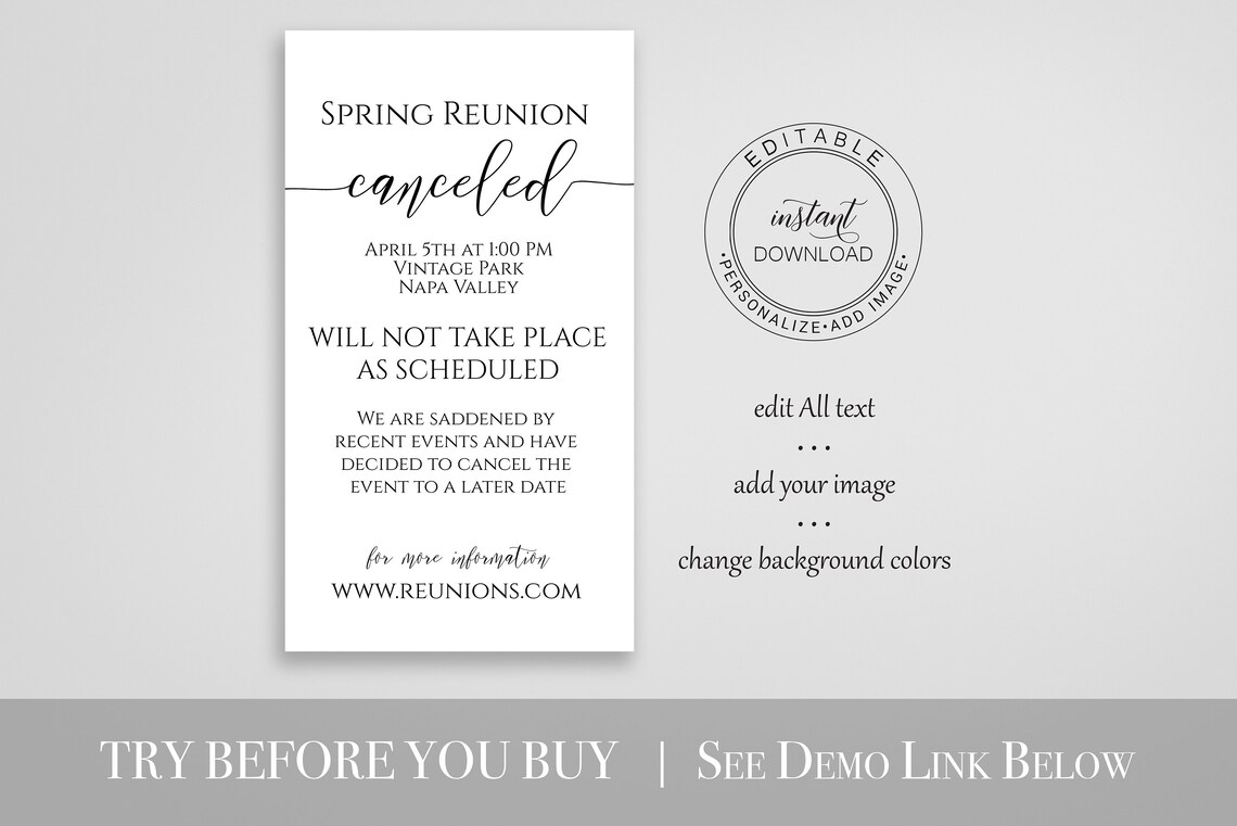 Canceled Event Announcement Digital Text Message Template | Etsy