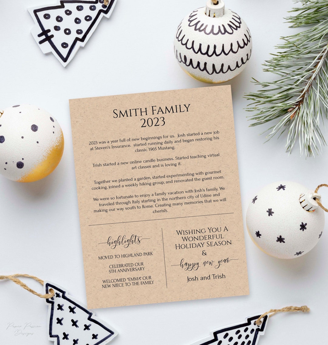Holiday Card Letter, Christmas Template, Family Newsletter Update ...