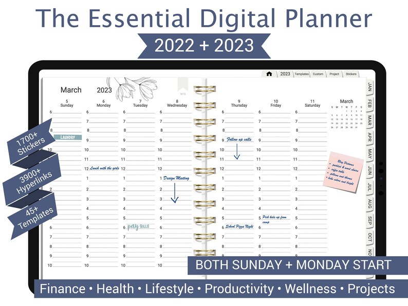2022 2023 Digital Planner Ipad Planner Essential Daily - Etsy