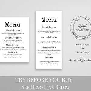 Editable Typewriter Menu Template: Printable Event Table Card (digital ...