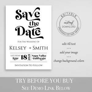 Modern Retro Save the Date Template, Wedding Invite, Editable Printable ...