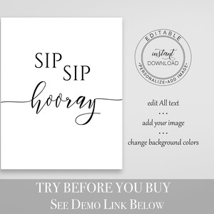 Sip Sip Hooray Sign Template, Baby Shower Sign, Bridal Shower Signage ...