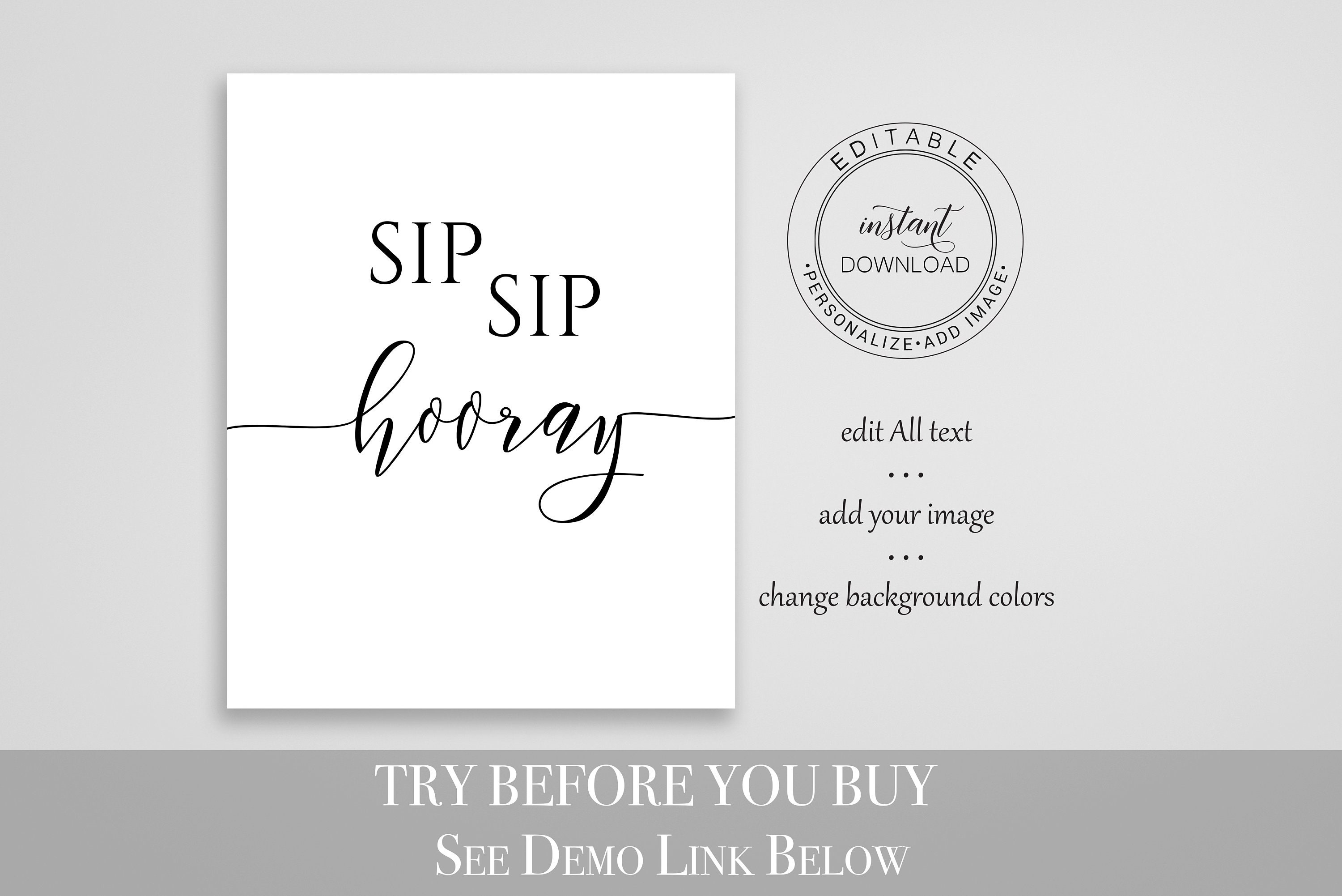 Sip Sip Hooray Sign Template Baby Shower Sign Bridal Shower - Etsy