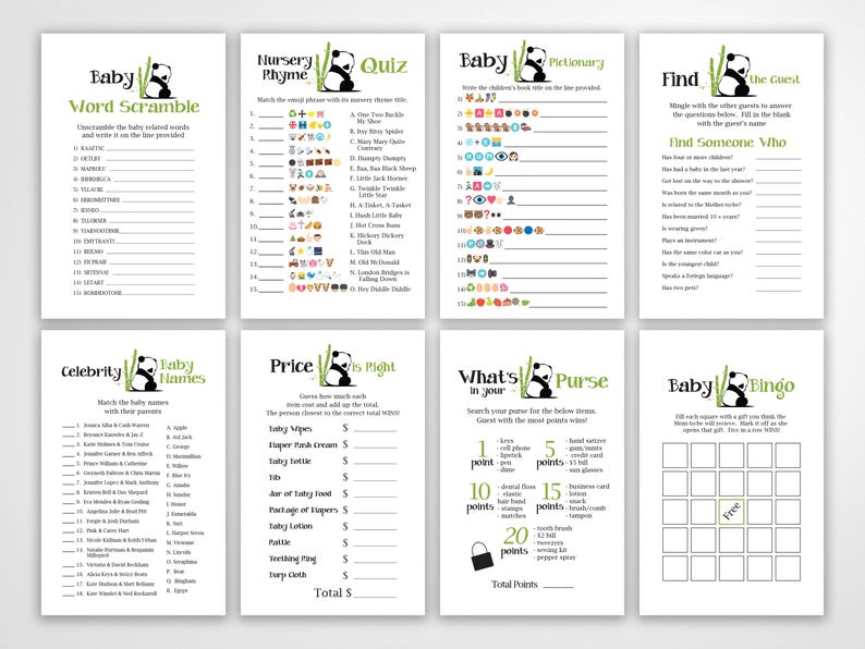 Panda Theme Game Package Bundle of 8 Games Panda Bear Baby - Etsy Canada