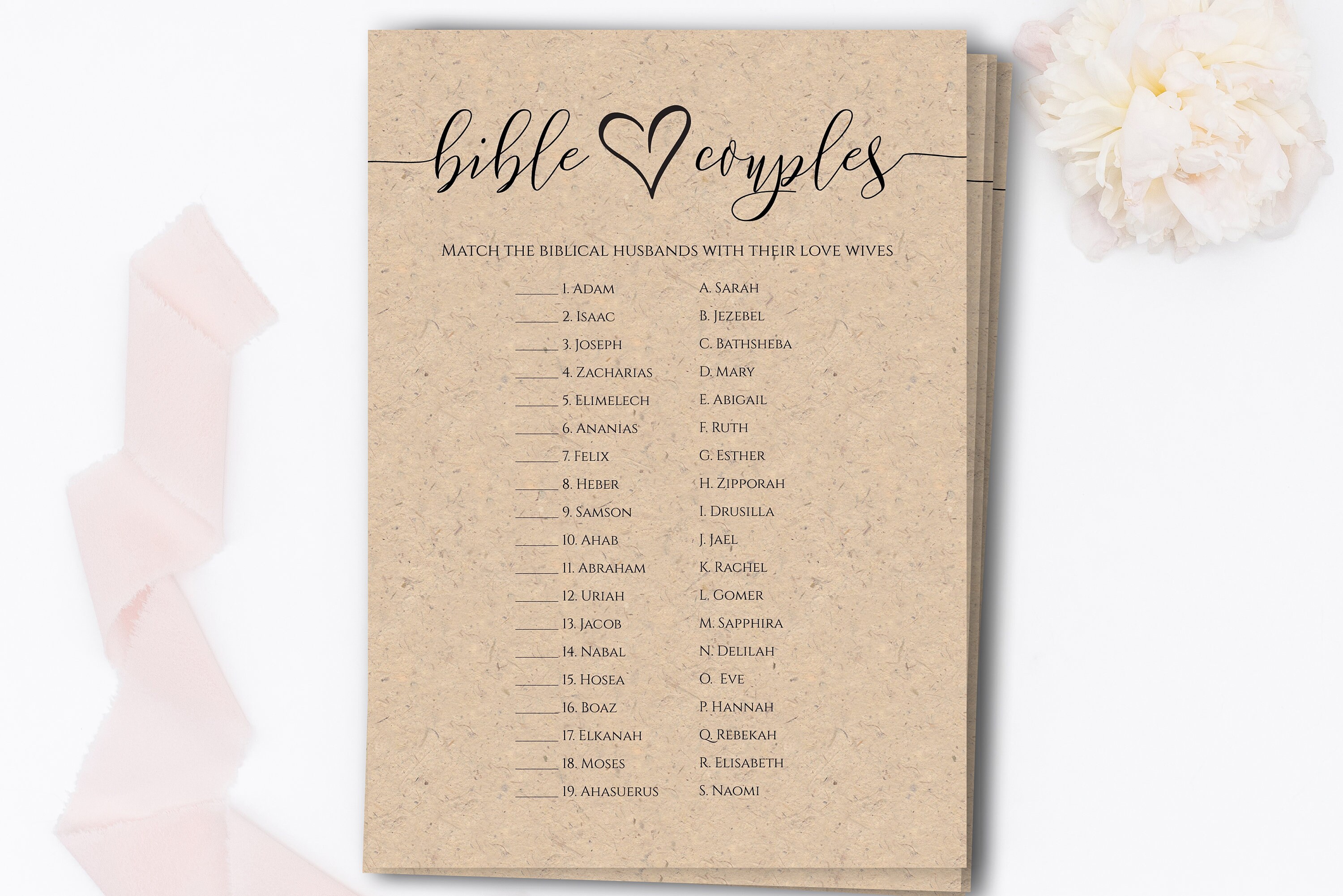 Bible Couple Game Kraft Bridal Shower Quiz Heart - Etsy