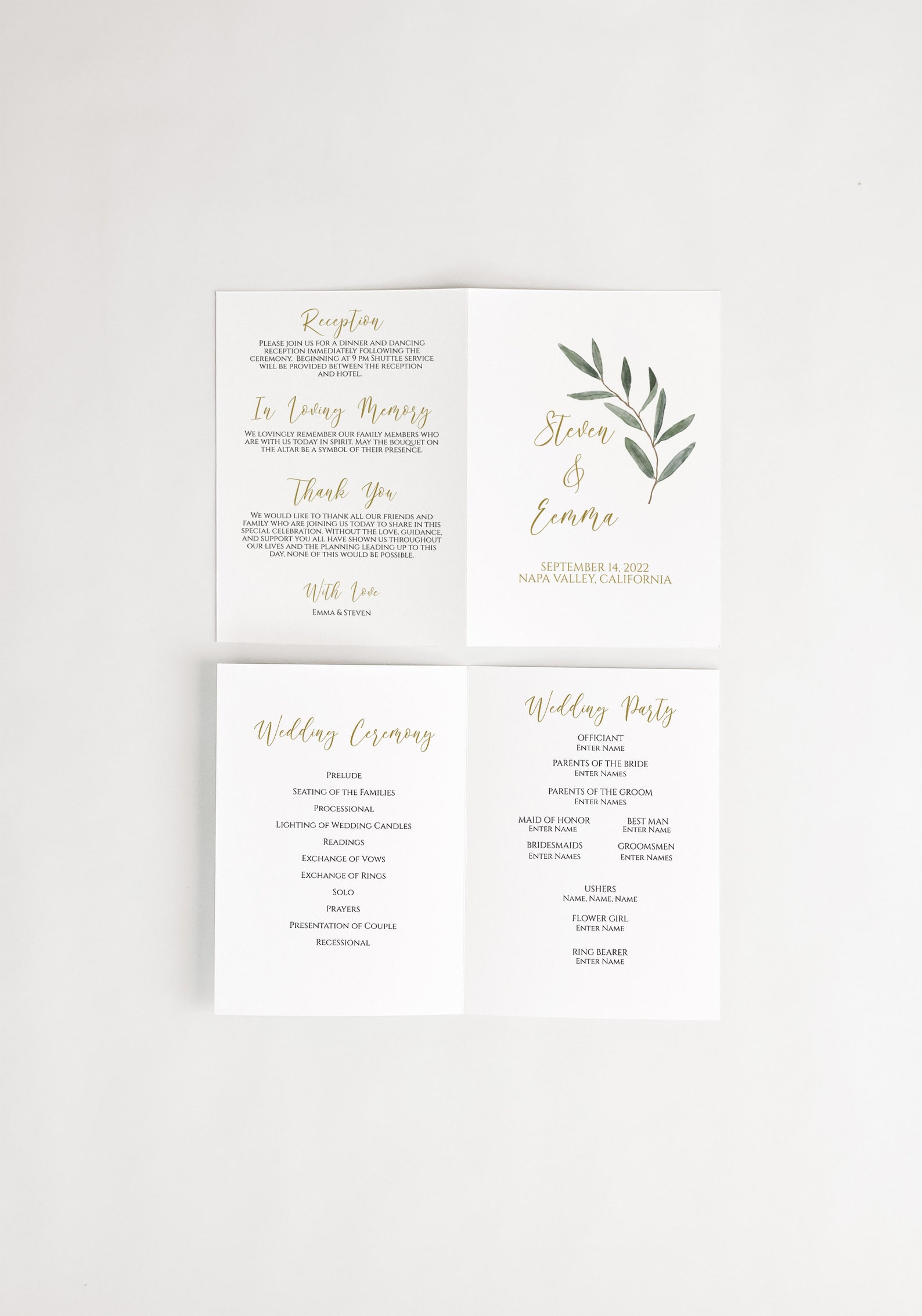 Wedding Folding Program Greenery Wedding Order of Events - Etsy