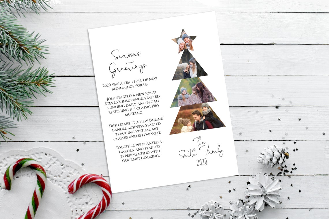 Christmas Tree Photo Letter Template Christmas Card Year in - Etsy