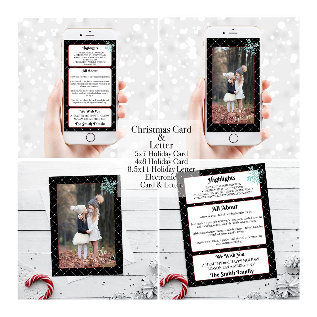 Christmas Card and Letter Bundle, Happy Holidays Text Message, Photo ...