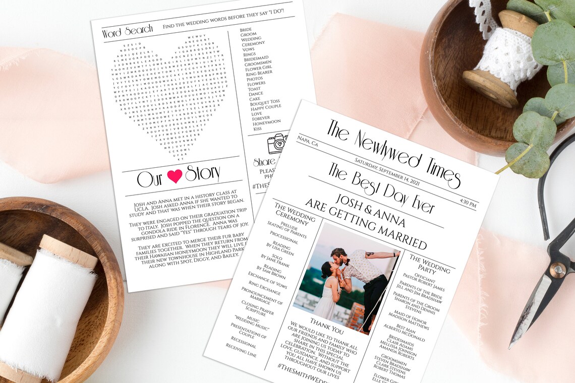 Wedding Newspaper Program Modern Program Editable Program | Etsy