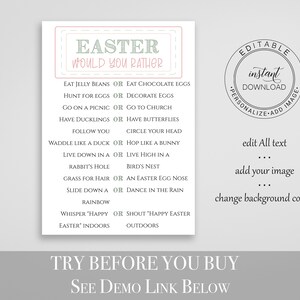 Would You Rather Easter Game, Classroom School Party Game Printable ...