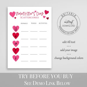 Scattergories Valentine's Day School Party Game, Classroom Party Game ...