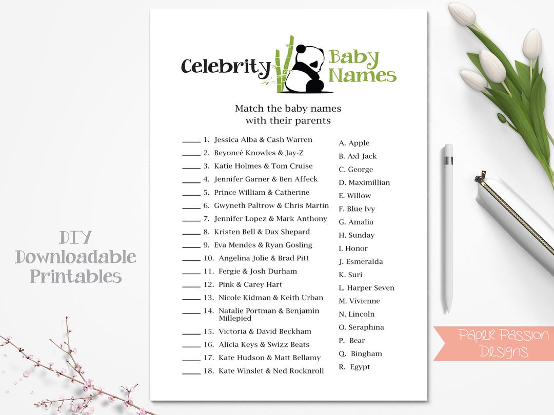 Celebrity Baby Names Shower Game Panda Bear Baby Shower Game - Etsy