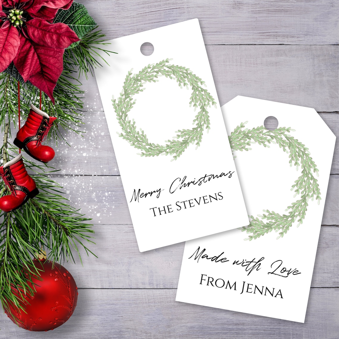 Personalized Christmas Wreath Gift Tag Printable Holiday - Etsy