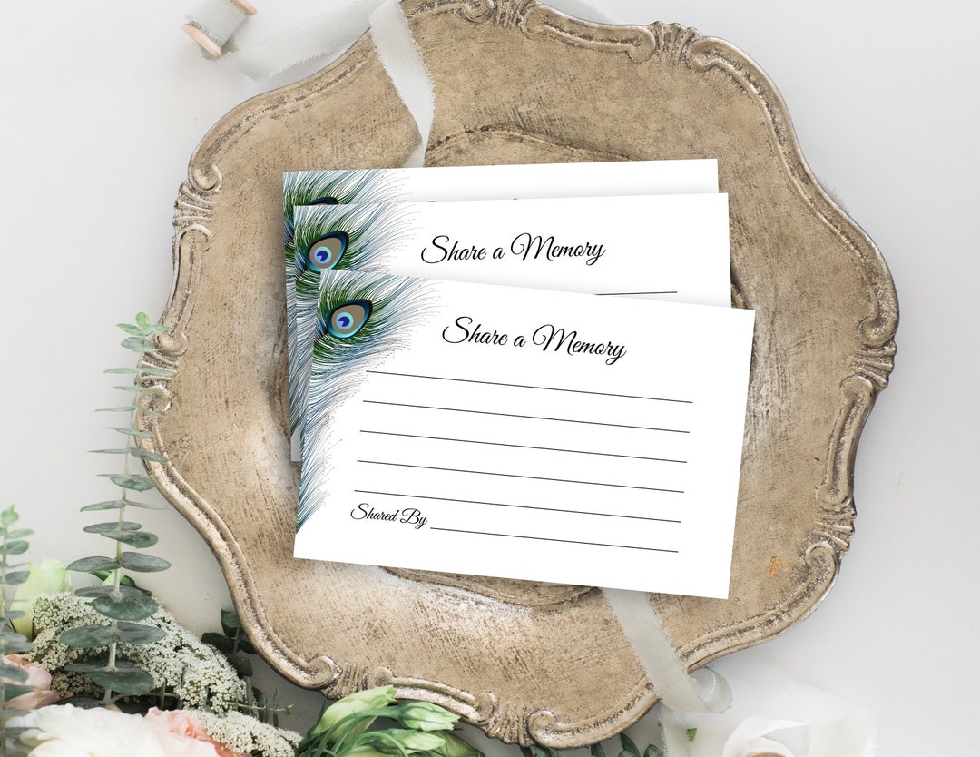 Peacock Feather Memorial Share a Memory Card, Celebration of Life ...