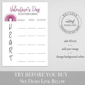 Scattergories Valentine's Day School Party Game, Party Game, Zoom Party ...