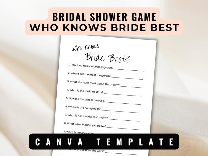 Editable Who Knows Bride Best Bridal Shower Game, Digital Download ...