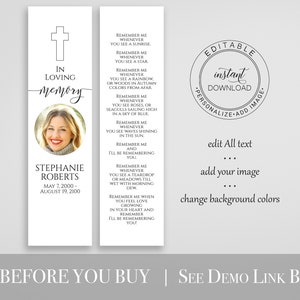 Memorial Bookmark Cross in Loving Memory Funeral Poem Card - Etsy