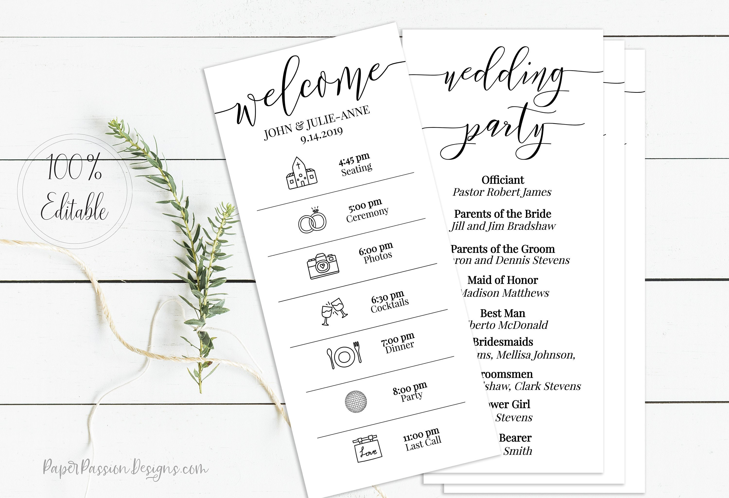 Wedding Timeline Program Printable Wedding Day Schedule | Etsy