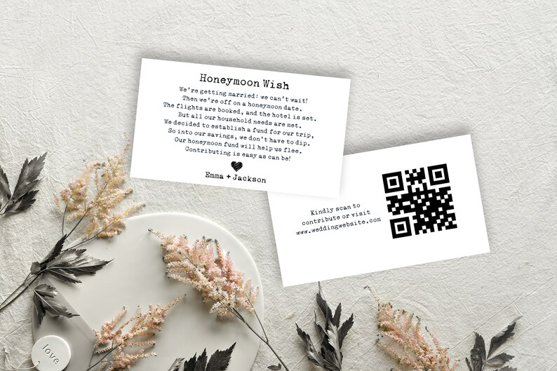 Honeymoon Wish Pome and QR Code Card Template Minimalist - Etsy