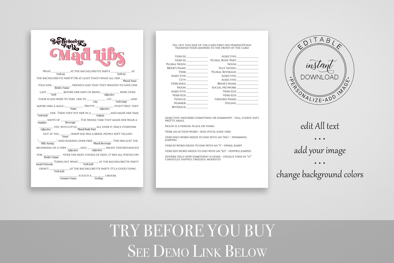 Pink Retro Mad Libs Game Template Bachelorette Party Bridal | Etsy