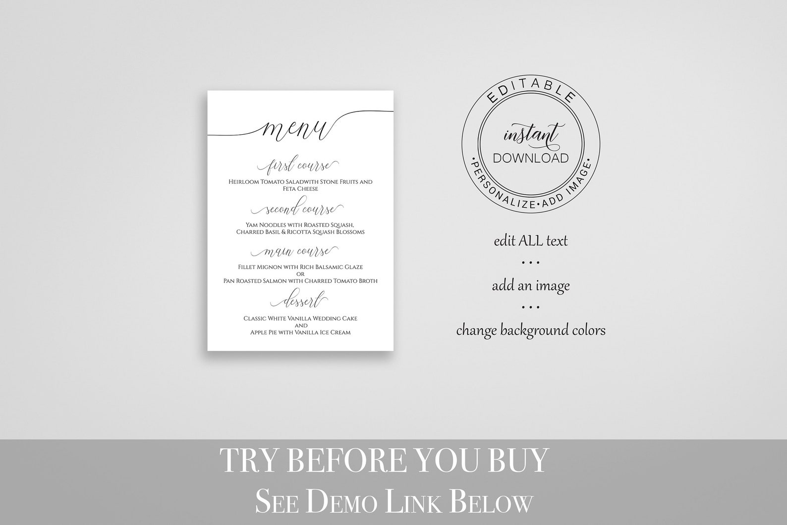 Wedding Table Menu Cards Event Table Decor Elegant - Etsy