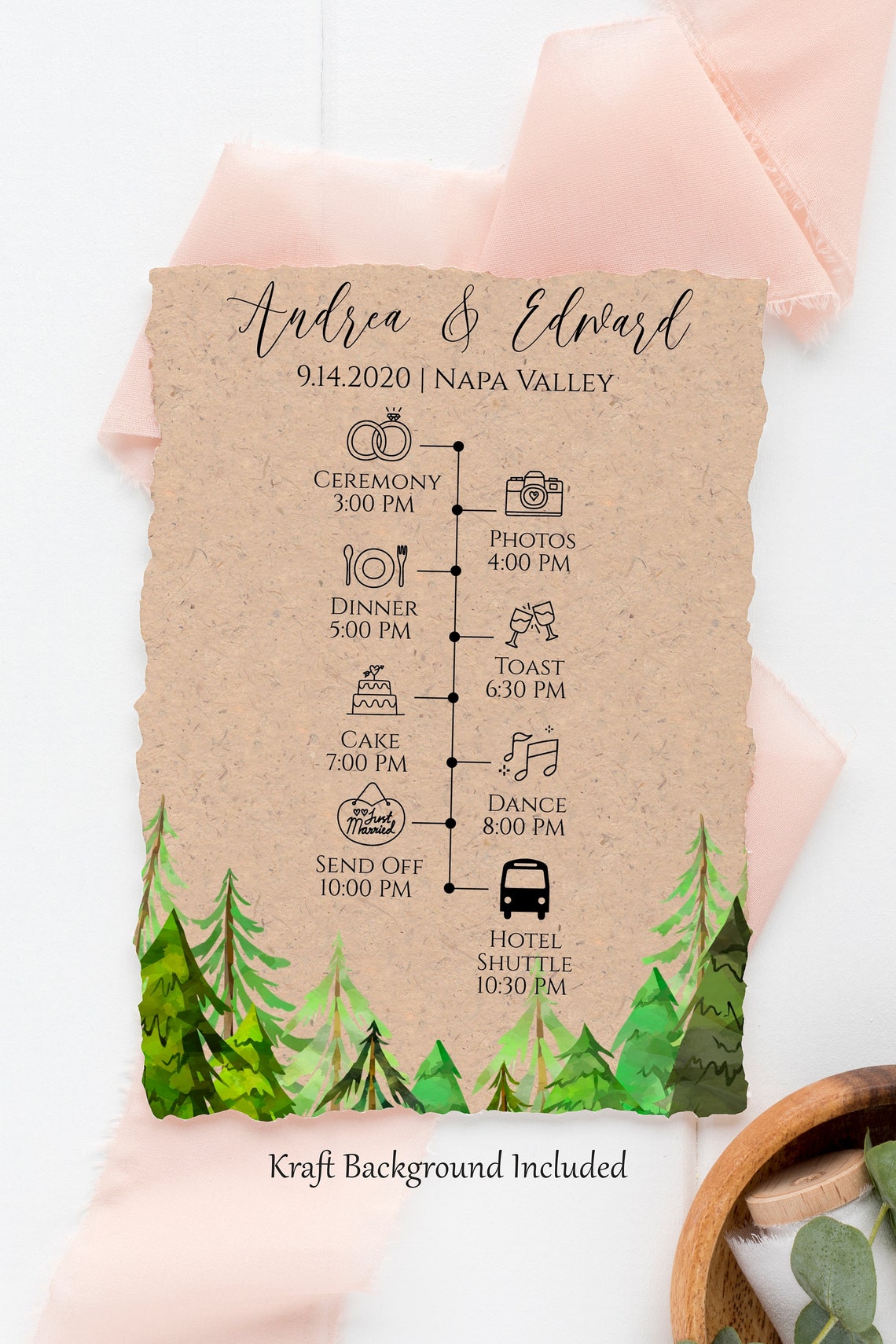Wedding Program and Timeline Template Tree Forest Timeline | Etsy