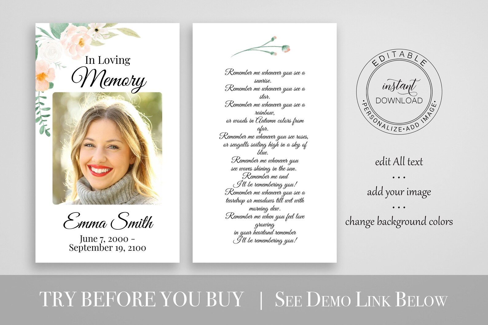 Memorial Package Welcome Sign Program Prayer Card Bookmark - Etsy