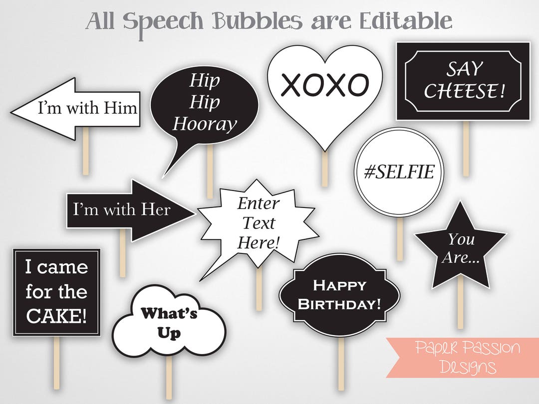 Editable Speech Bubble Photo Booth Props: Printable DIY Party Decor ...