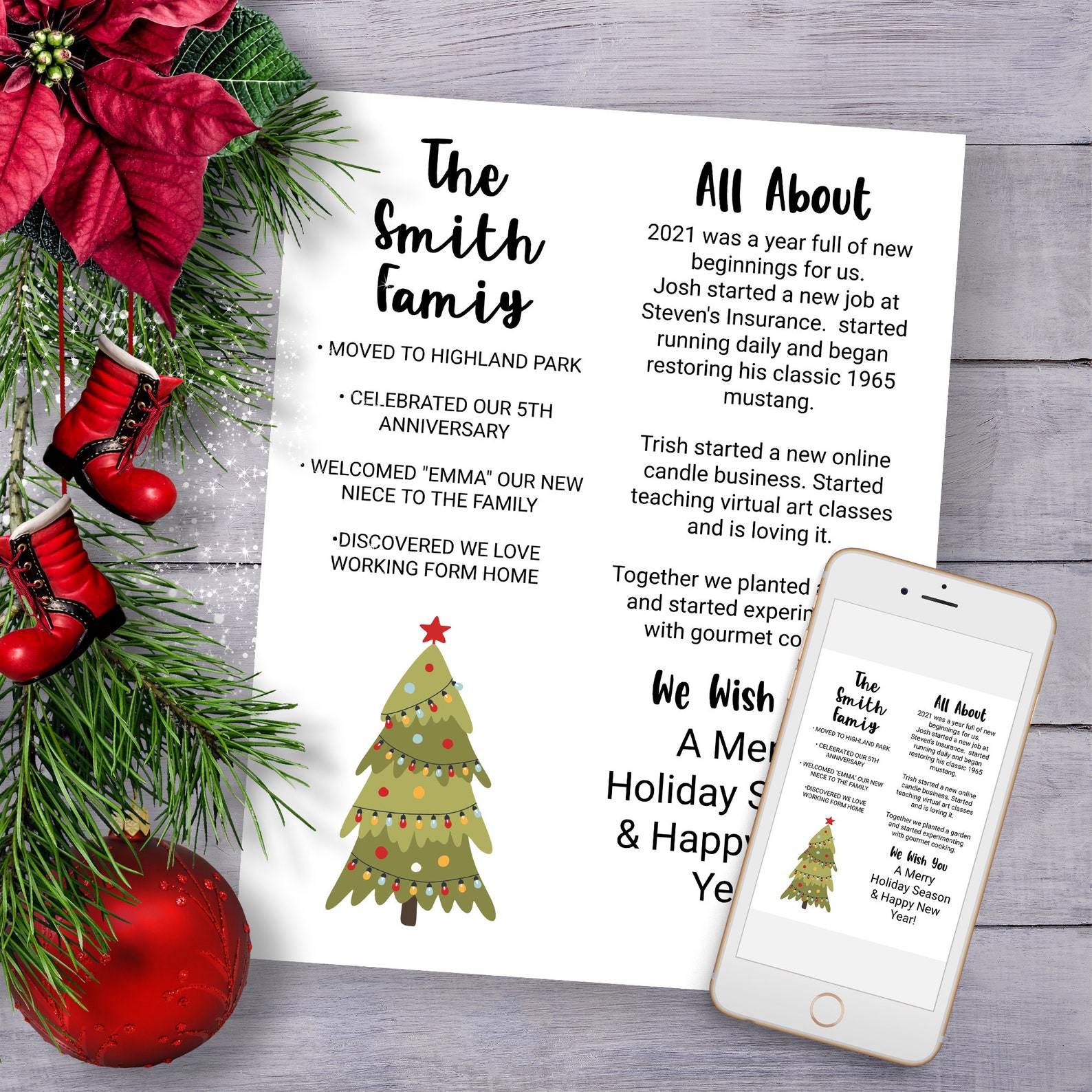 Christmas Letter Template Year in Review Christmas Tree - Etsy
