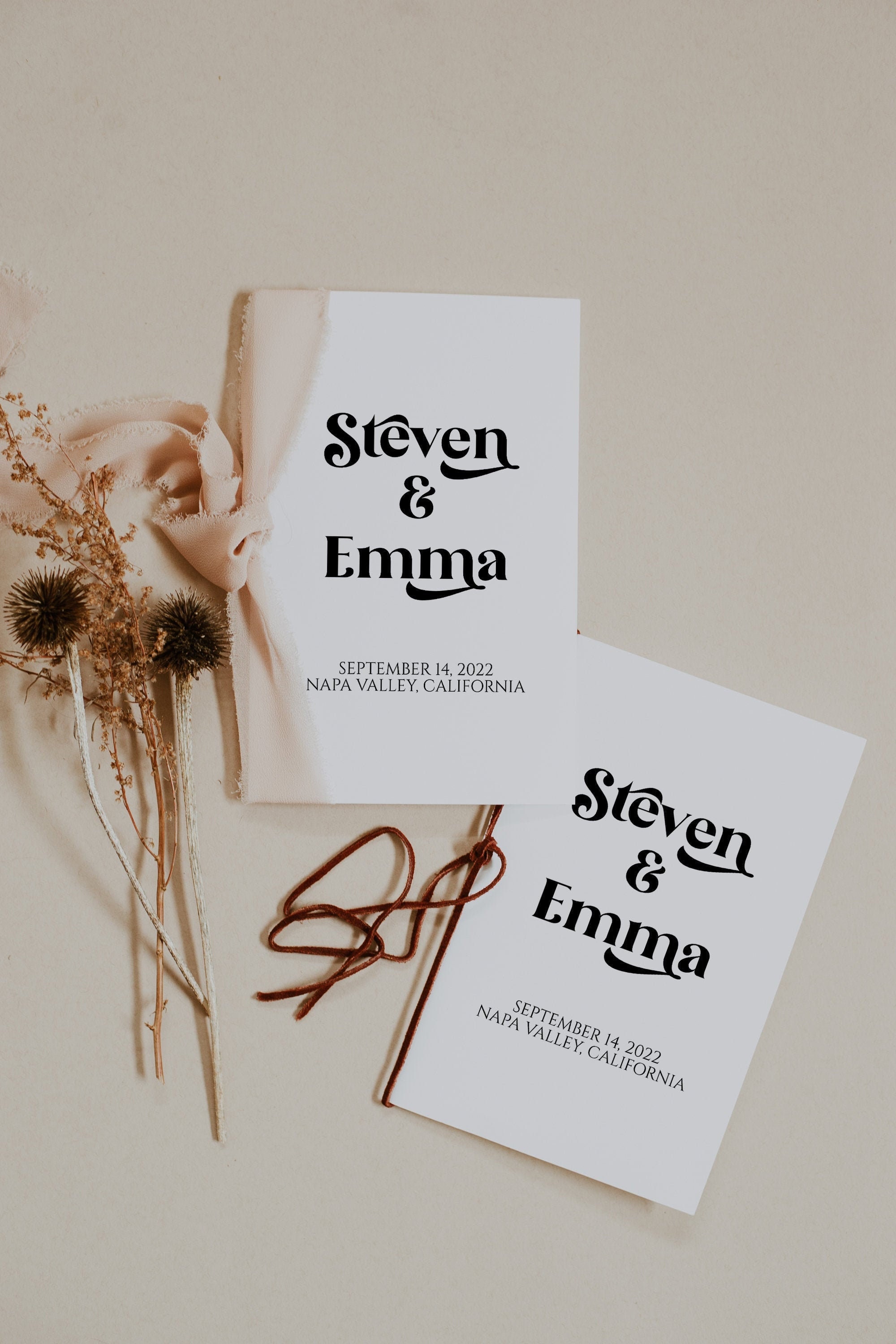 Retro Wedding Program Template Ceremony Folded Program | Etsy