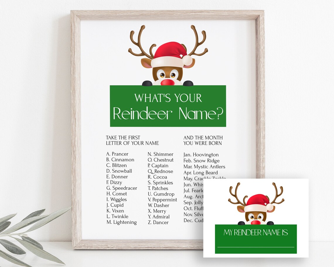 What's Your Reindeer Name Game Holiday Activity Sign & - Etsy