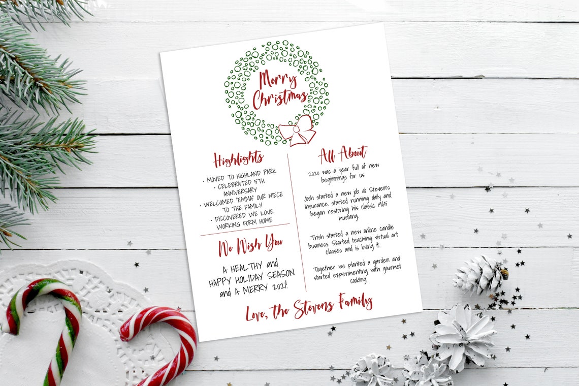 Christmas Letter Template Christmas Card Year in Review | Etsy